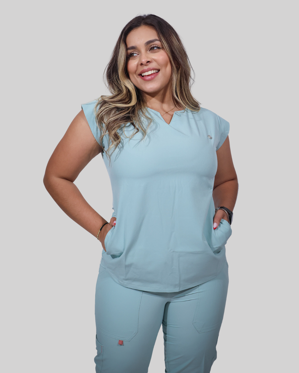 Uniforme antifluido stretch manga rodada - Verde pastel – Uniformes ...